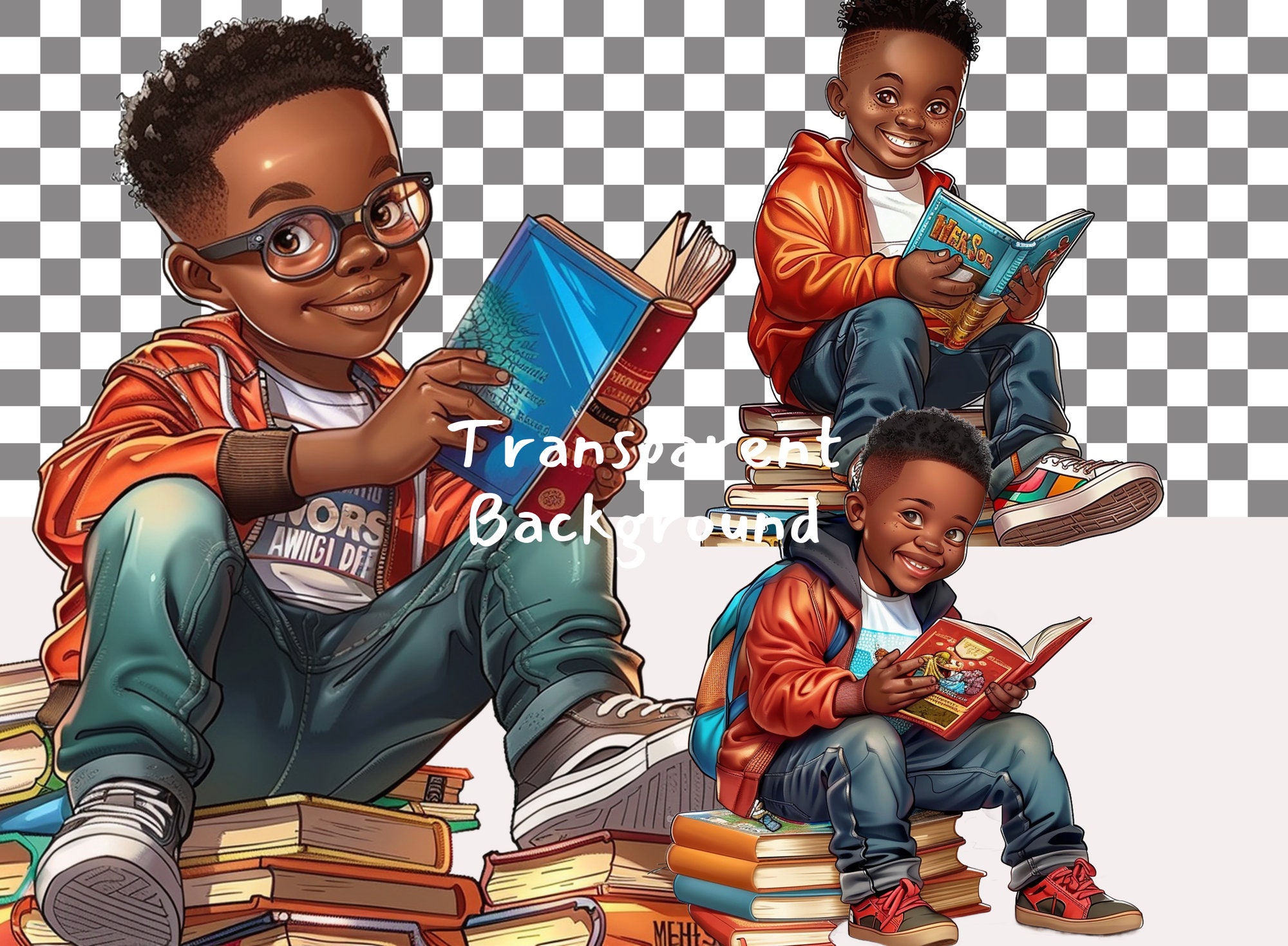 Black Kids Reading Printable Clipart, Png Format, Transparent ...