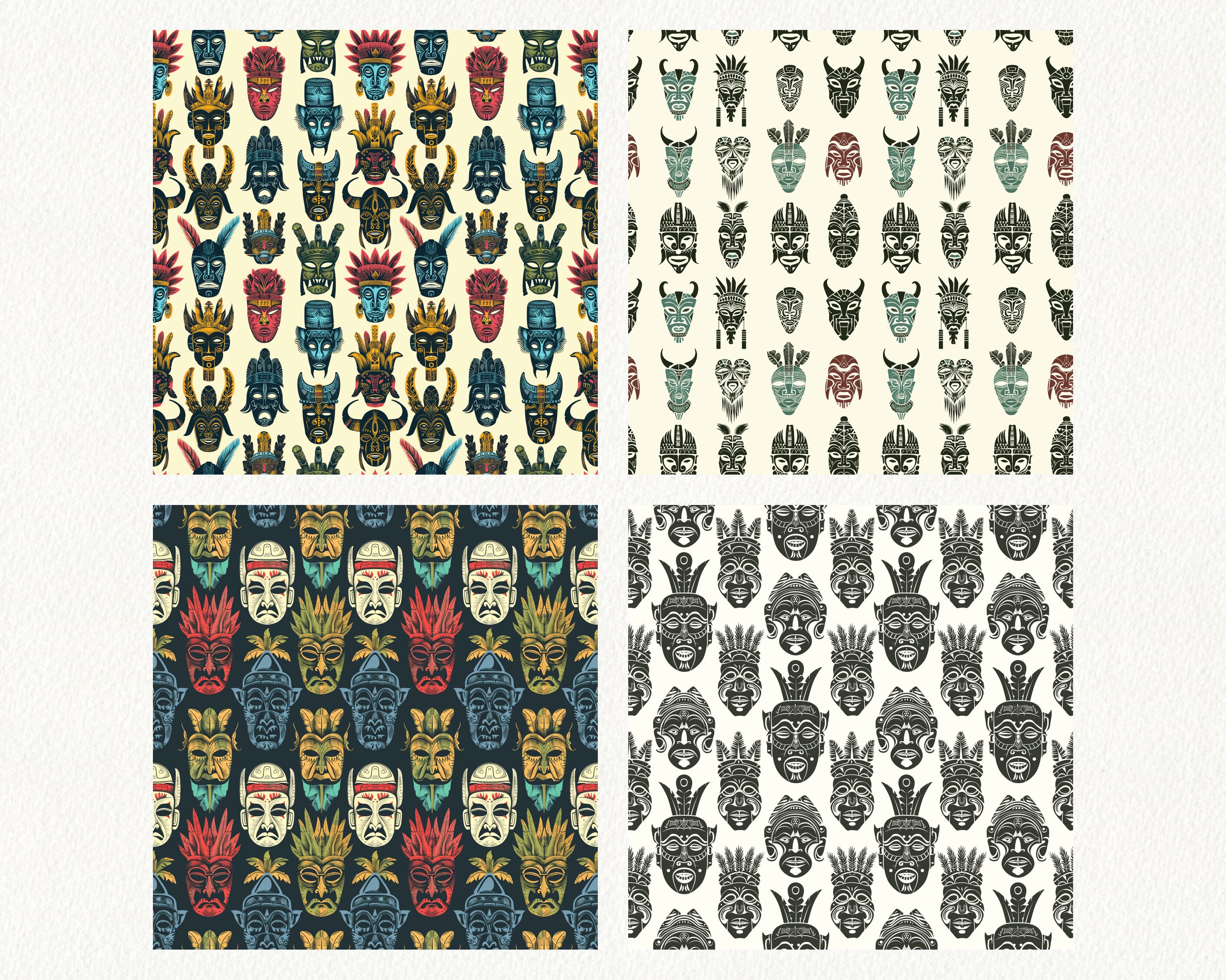 Tribal Mask Pattern Seamless Digital Papers - Printable Scrapbook Paper ...