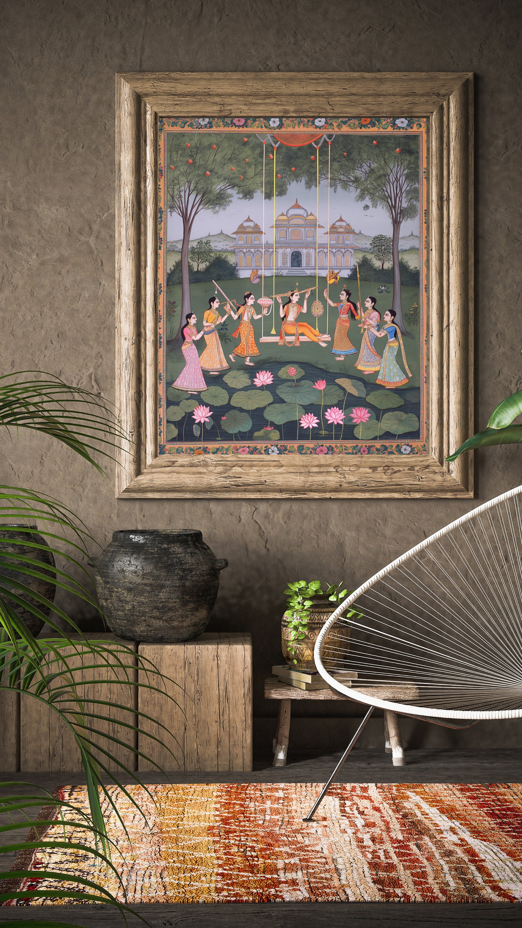 Eternal Swing - Traditional Pichwai Art | DIGITAL Wall Print, Vibrant ...