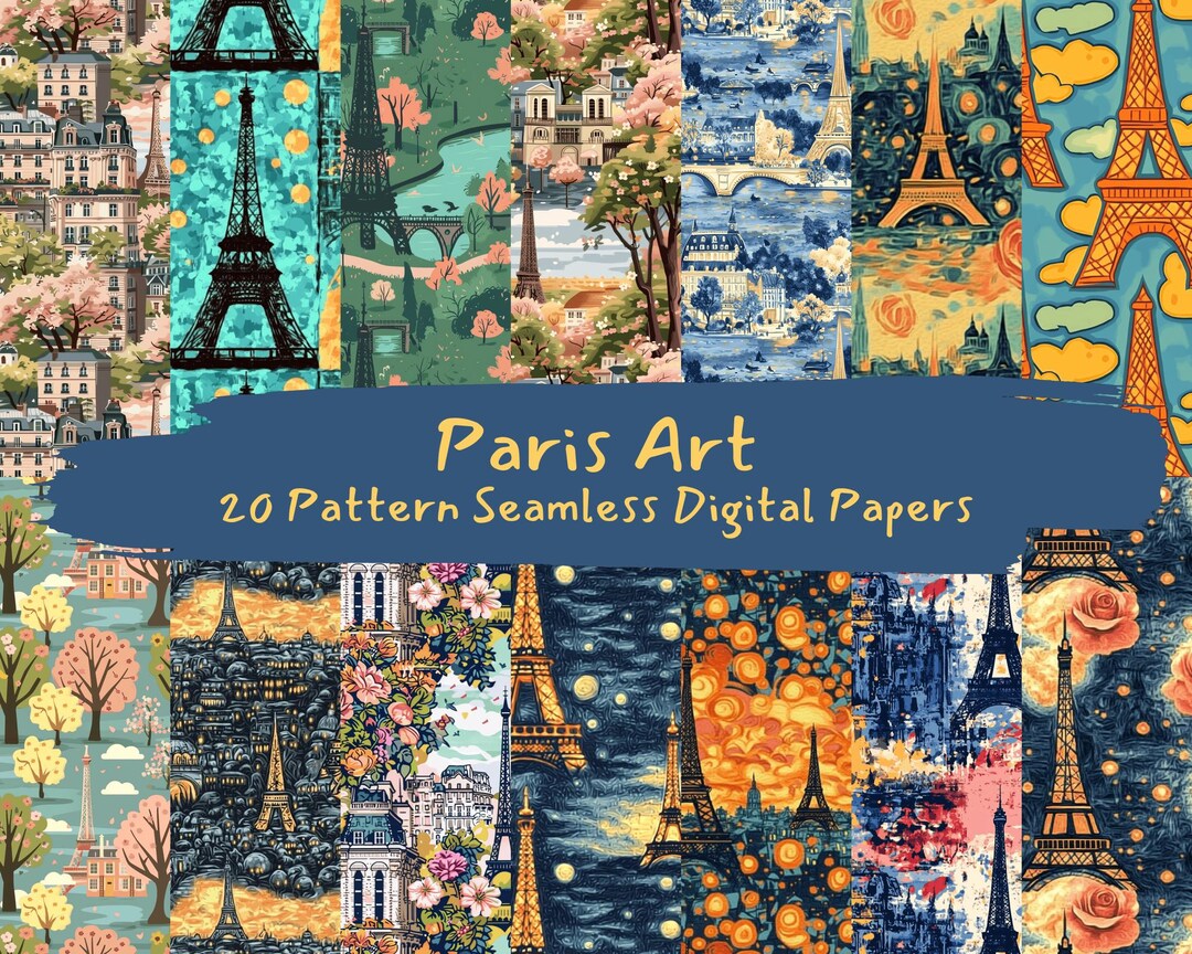 Paris Art Pattern Seamless Digital Papers - Printable Scrapbook Paper ...