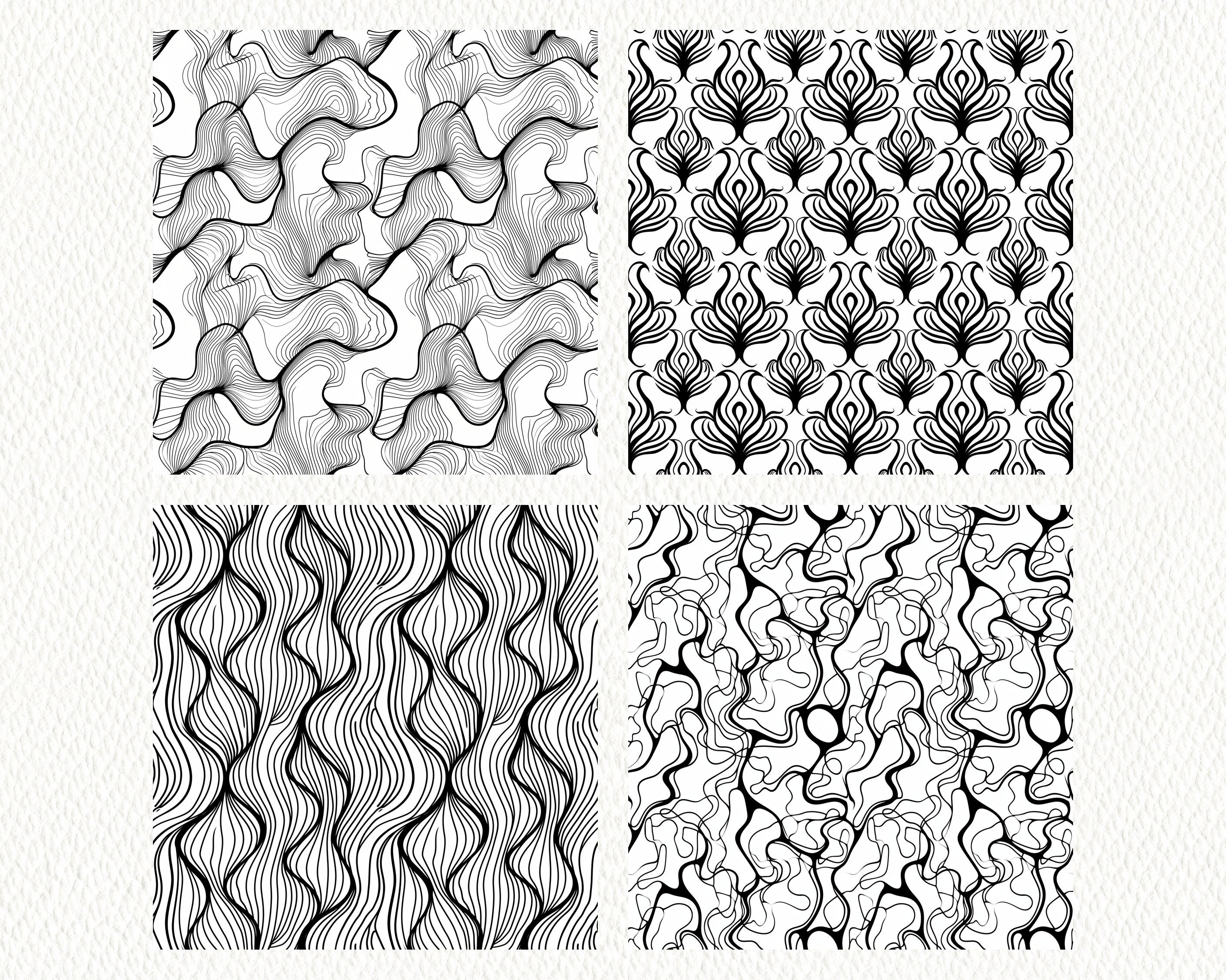 Mono Line Art Pattern Seamless Digital Papers Tile Patterns Printable ...