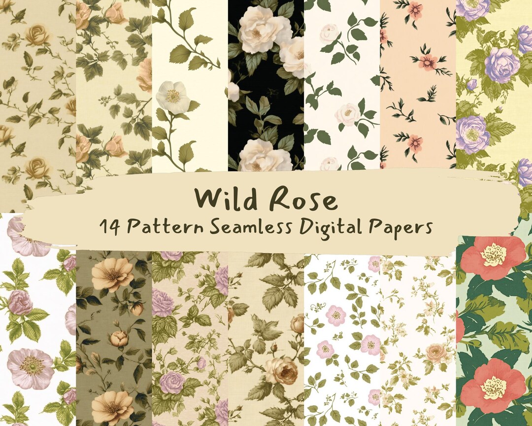 Wild Rose Pattern Seamless Digital Papers - Printable Scrapbook Paper ...