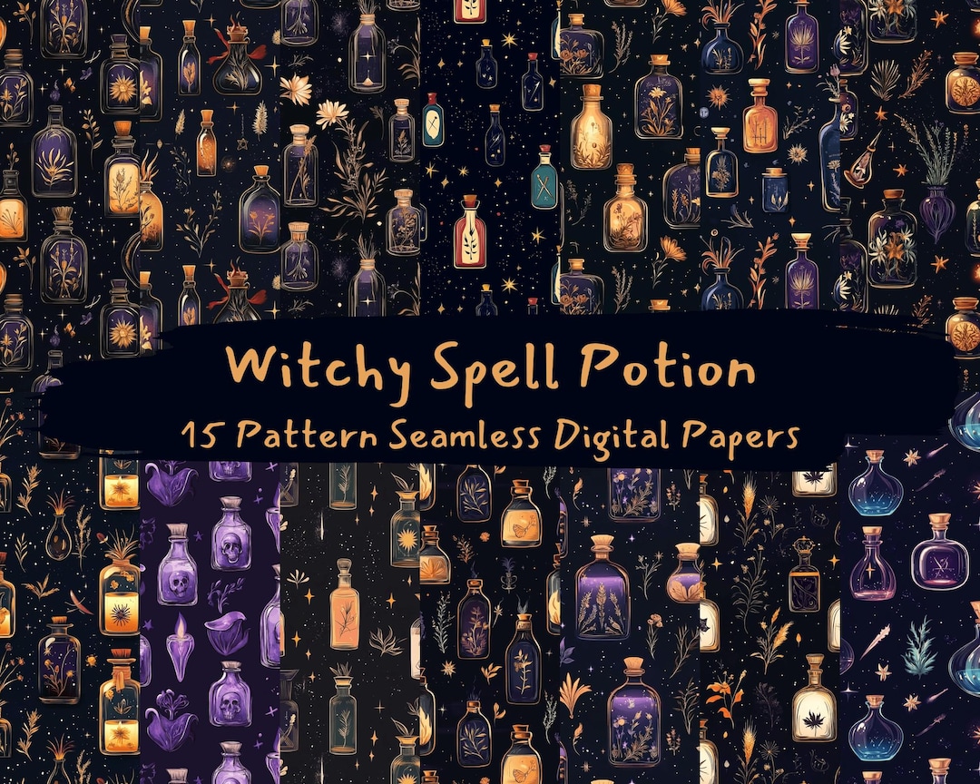 Witchy Spell Potion Pattern Seamless Digital Papers - Printable ...