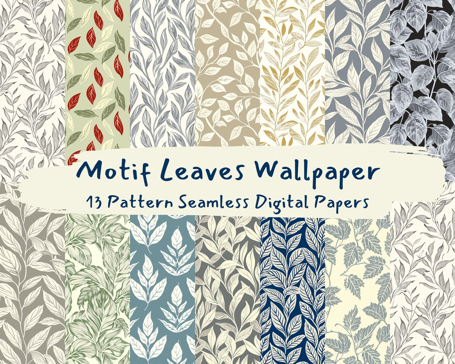 Motif Leaves Wallpaper Pattern Seamless Digital Papers - Printable ...