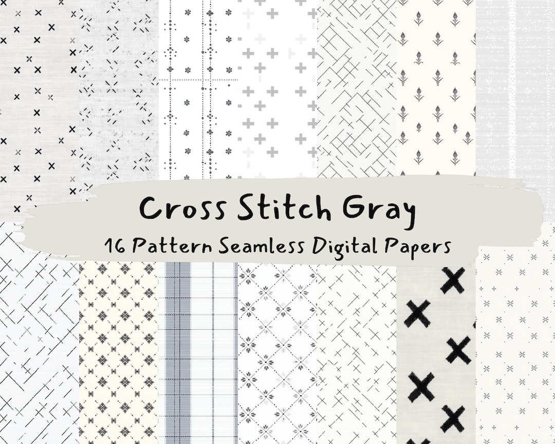Cross Stitch Gray Pattern Seamless Digital Papers - Printable Scrapbook ...