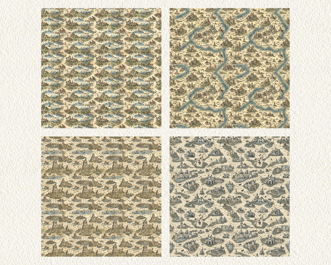 Medieval Map Pattern Seamless Digital Papers - Printable Scrapbook ...