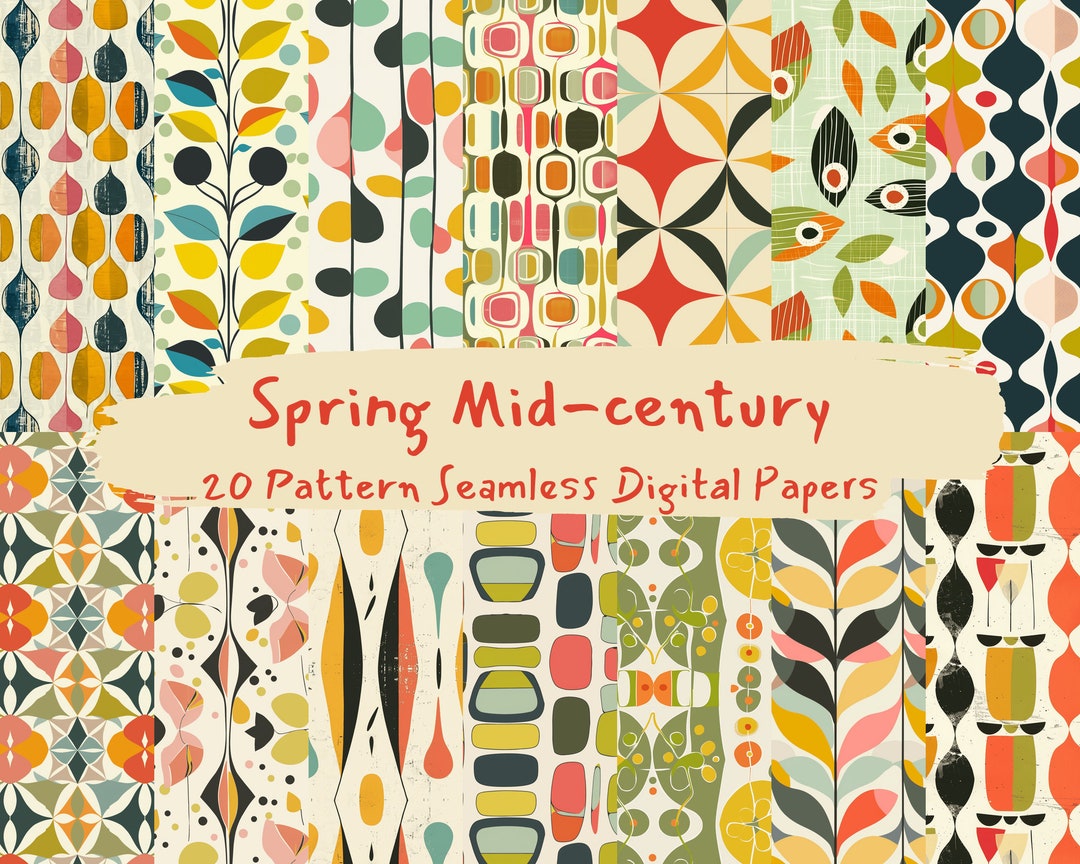Spring Mid-century Pattern Seamless Digital Papers - Printable ...