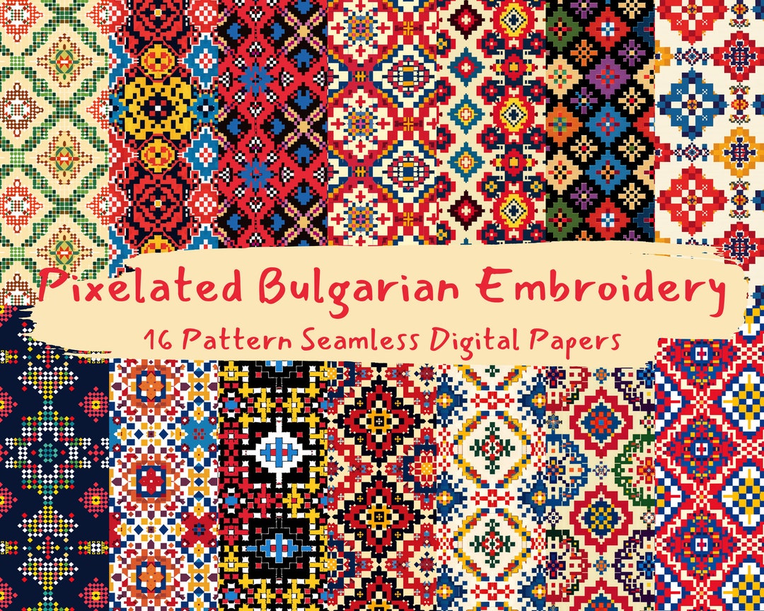 Pixelated Bulgarian Embroidery Pattern Seamless Digital Papers ...