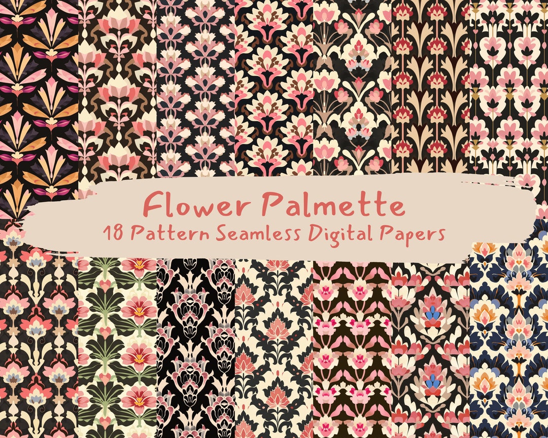 Flower Palmette Pattern Seamless Digital Papers - Printable Scrapbook ...