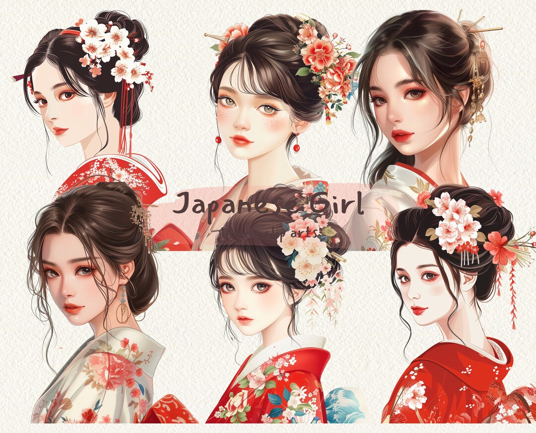 Japanese Girl Digital Printable Clipart Bundle in PNG Format ...