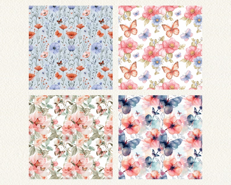 Floral Butterfly Pattern Seamless Digital Papers Printable Scrapbook ...