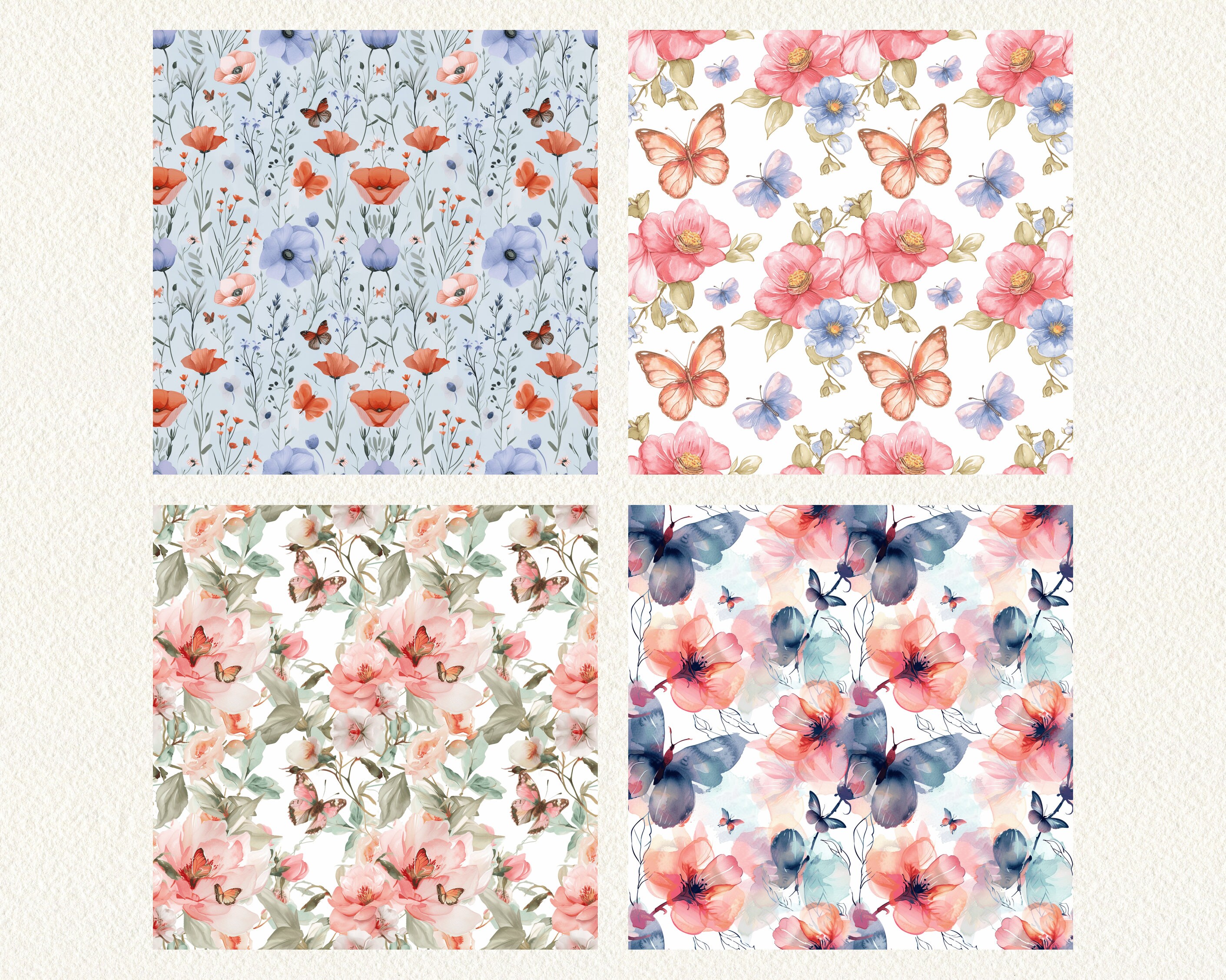 Floral Butterfly Pattern Seamless Digital Papers - Printable Scrapbook ...