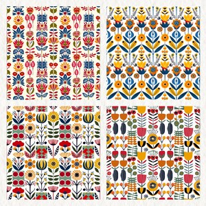 Scandinavian Folk Art Pattern Seamless Digital Papers - Printable ...