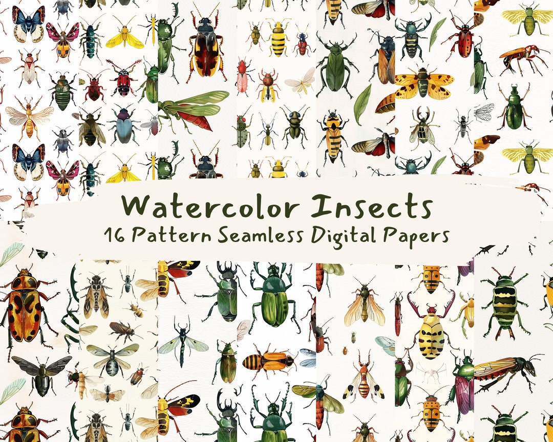 Watercolor Insects Pattern Seamless Digital Papers - Printable ...