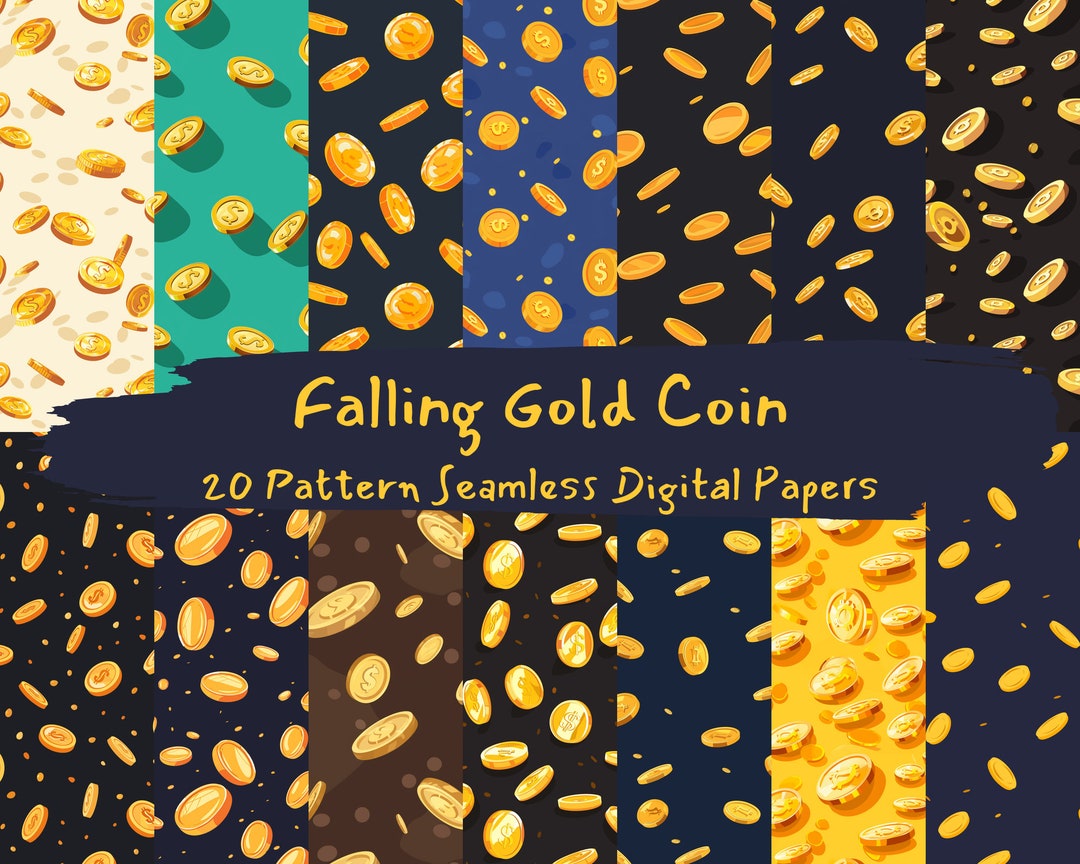 Falling Gold Coin Pattern Seamless Digital Papers - Printable Scrapbook ...