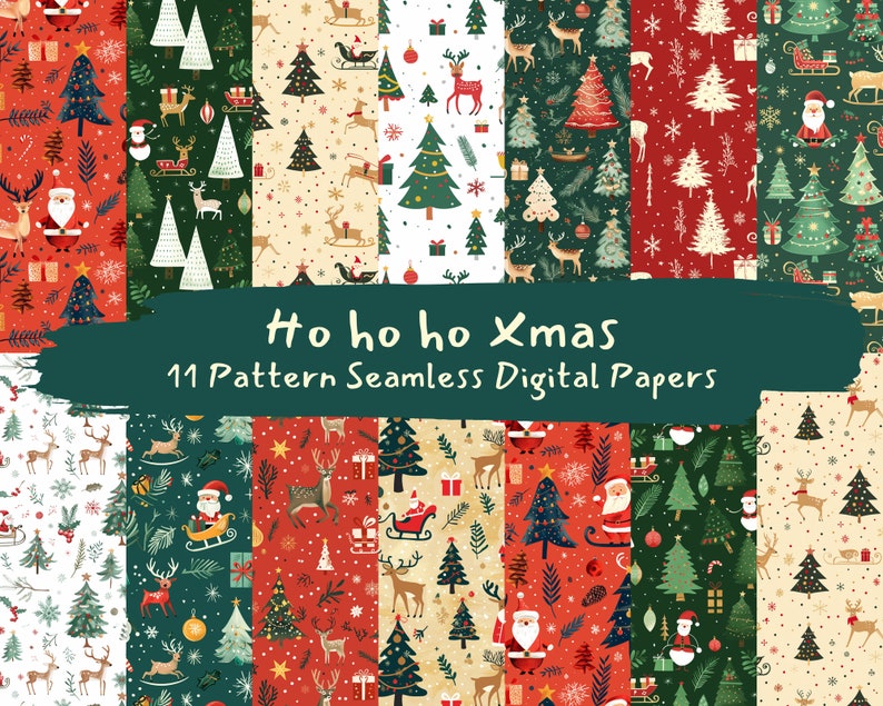 Ho Ho Ho Xmas Pattern Seamless Digital Papers - Printable Scrapbook ...
