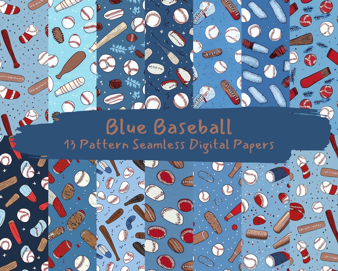 Blue Baseball Pattern Seamless Digital Papers - Printable Scrapbook ...