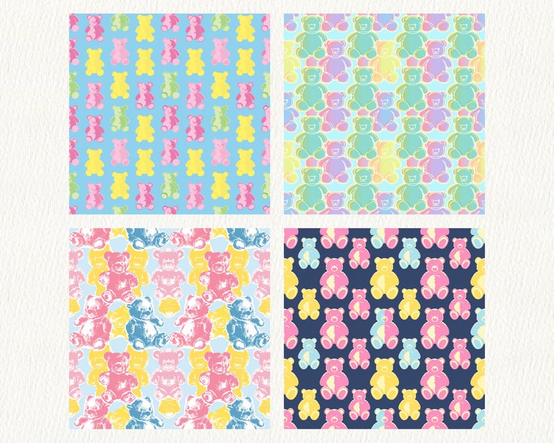Teddy Bear Silhouette Pattern Seamless Digital Papers - Printable ...