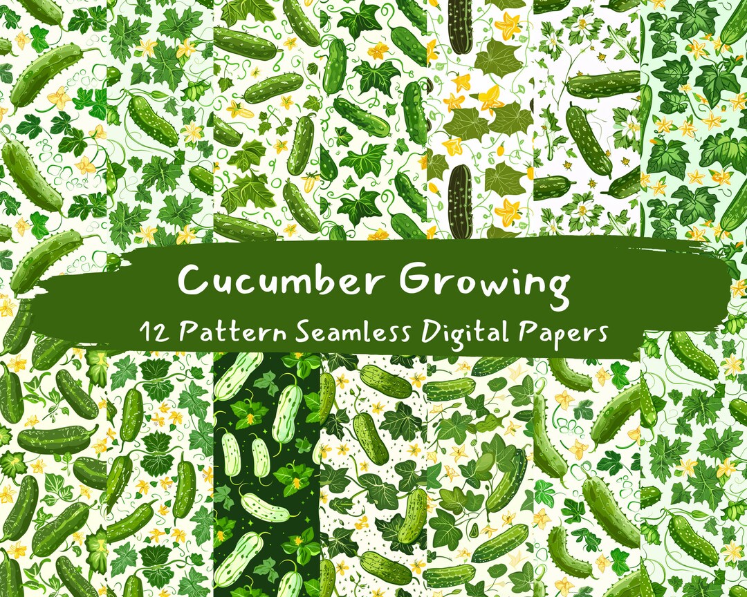 Cucumber Growing Pattern Seamless Digital Papers - Printable Scrapbook ...