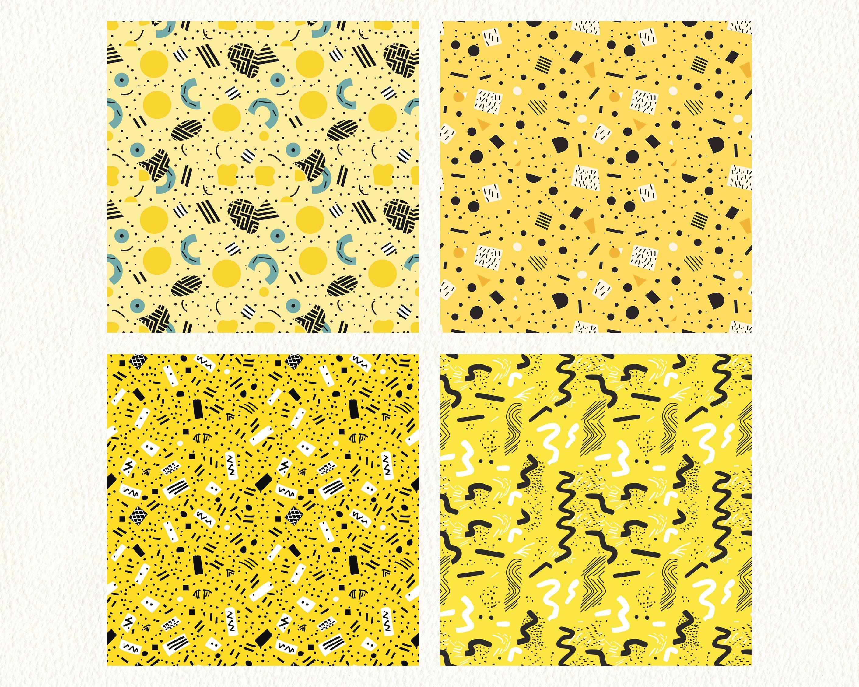Yellow Memphis Pattern Seamless Digital Papers Printable Scrapbook ...
