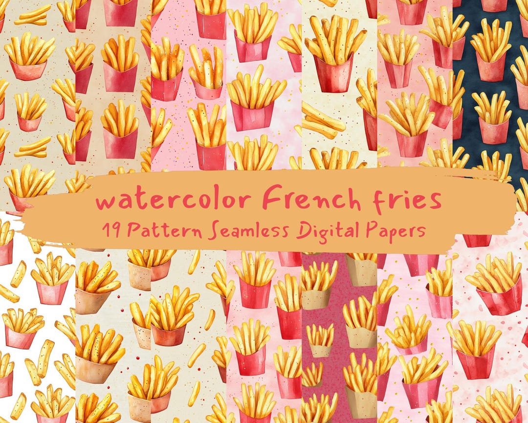 Watercolor French Fries Pattern Seamless Digital Papers - Printable ...