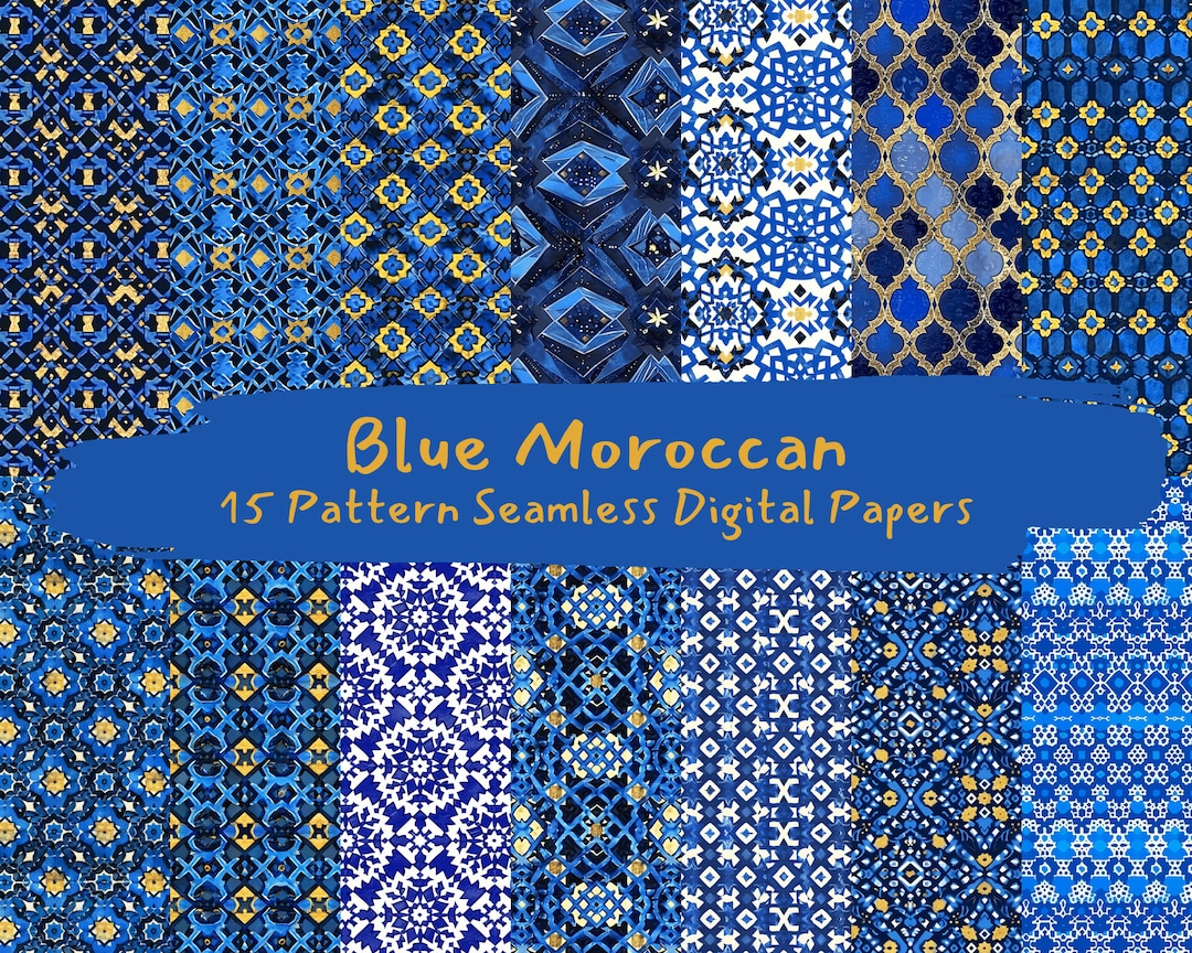 Blue Moroccan Pattern Seamless Digital Papers - Printable Scrapbook ...