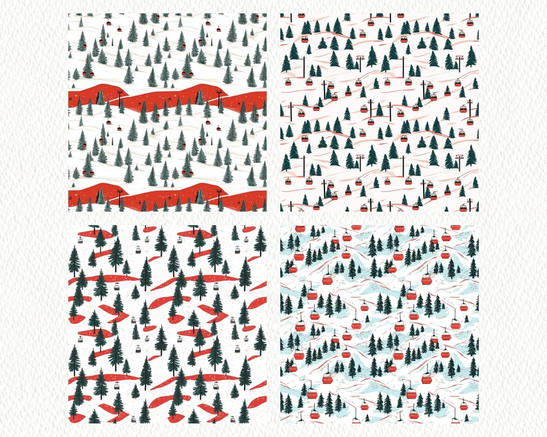 Ski Hill Christmas Pattern Seamless Digital Papers - Printable ...