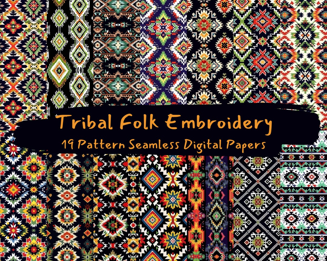 Tribal Folk Embroidery Pattern Seamless Digital Papers - Printable ...