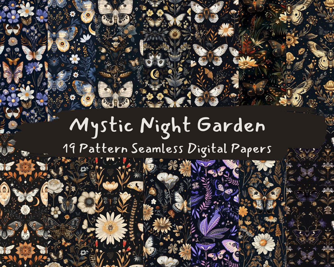 Mystic Night Garden Pattern Seamless Digital Papers - Printable Scrapbook Paper Instant Download ...