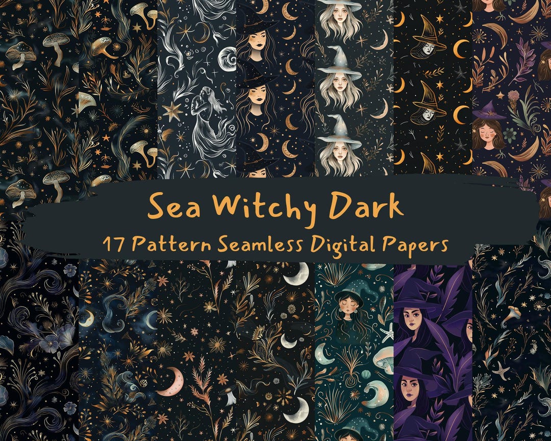 Sea Witchy Dark Pattern Seamless Digital Papers - Printable Scrapbook ...