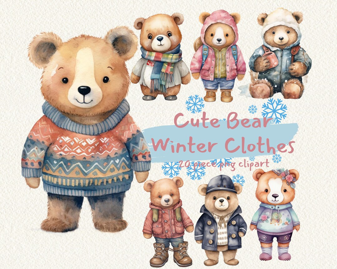 Cute Bear With Winter Clothes, Digital Printable Clip Art Graphics in ...