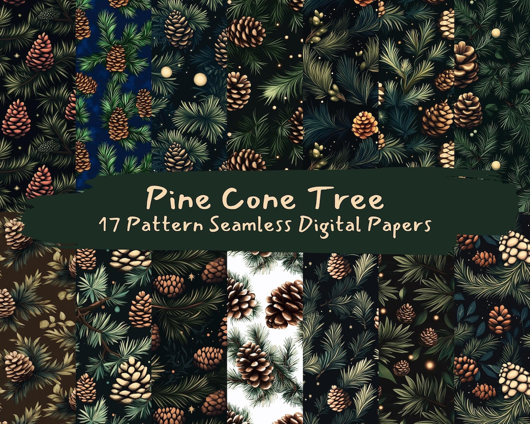 Pine Cone Tree Pattern Seamless Digital Papers - Printable Scrapbook ...