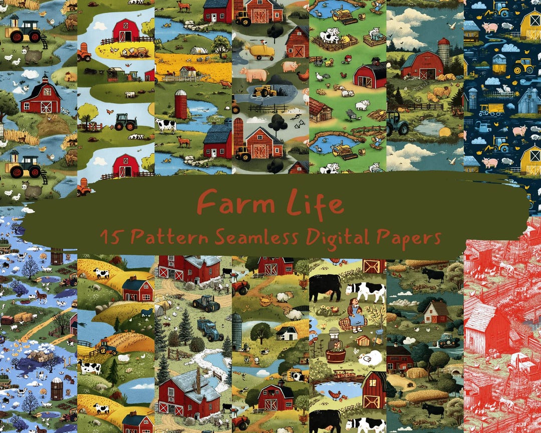 Farm Life Pattern Seamless Digital Papers - Printable Scrapbook Paper ...
