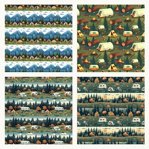 Summer Fall Camping Pattern Seamless Digital Papers - Printable ...