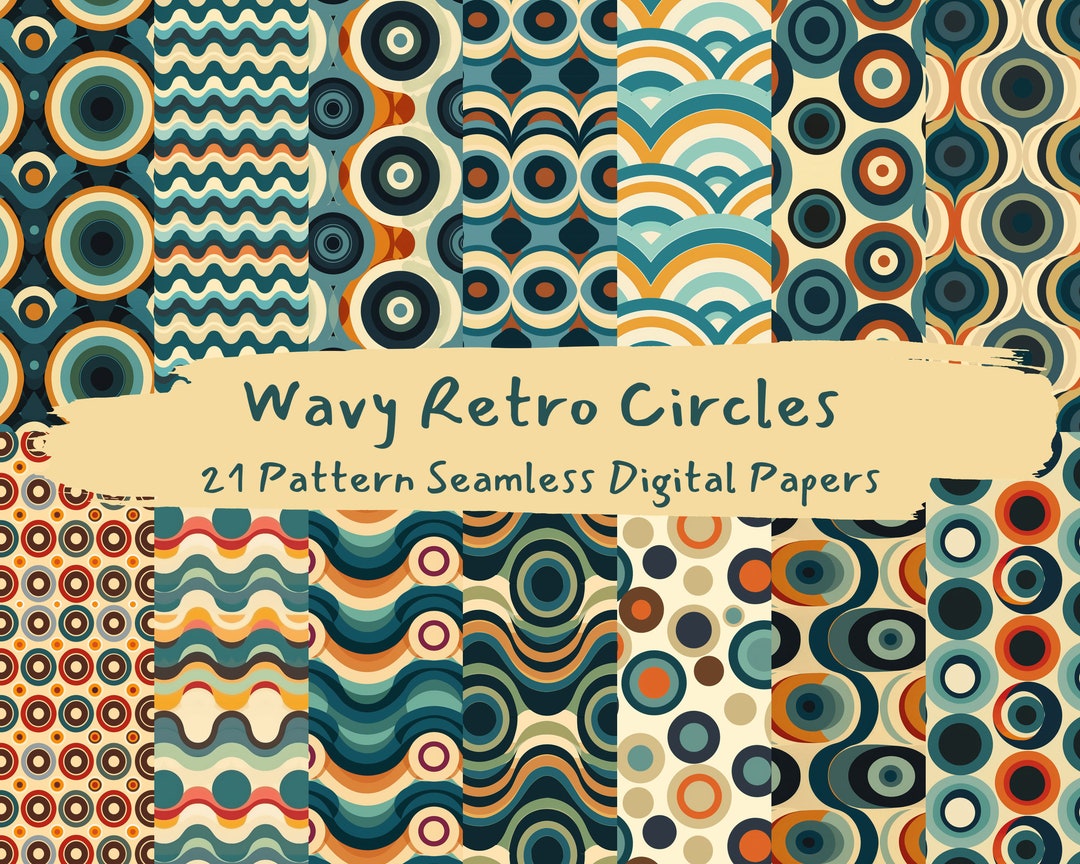 Wavy Retro Circles Pattern Seamless Digital Papers - Printable ...
