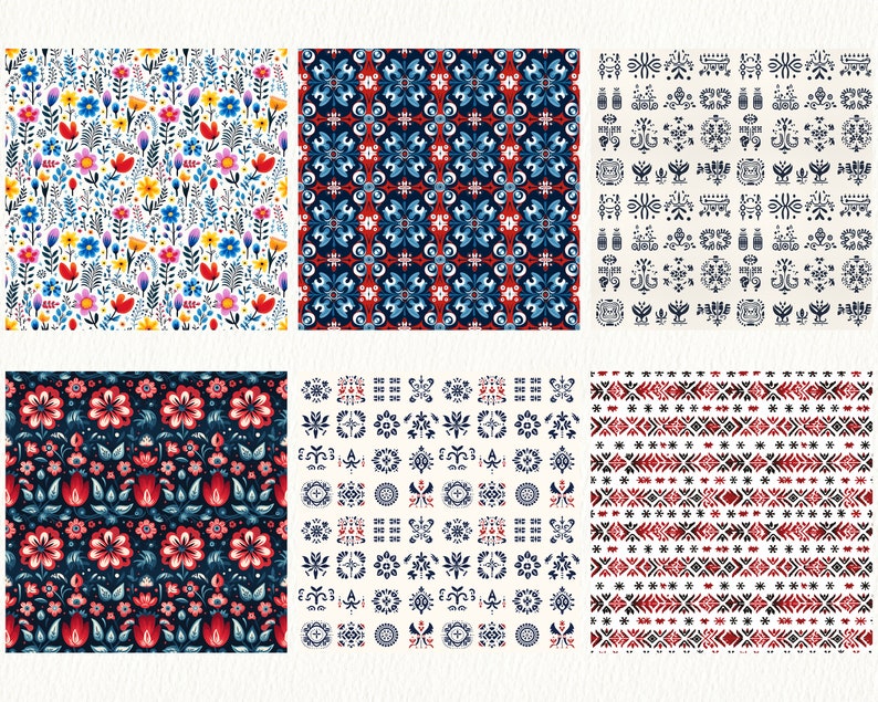 Norwegian Rosemaling Pattern Seamless Digital Papers - Tile Patterns ...