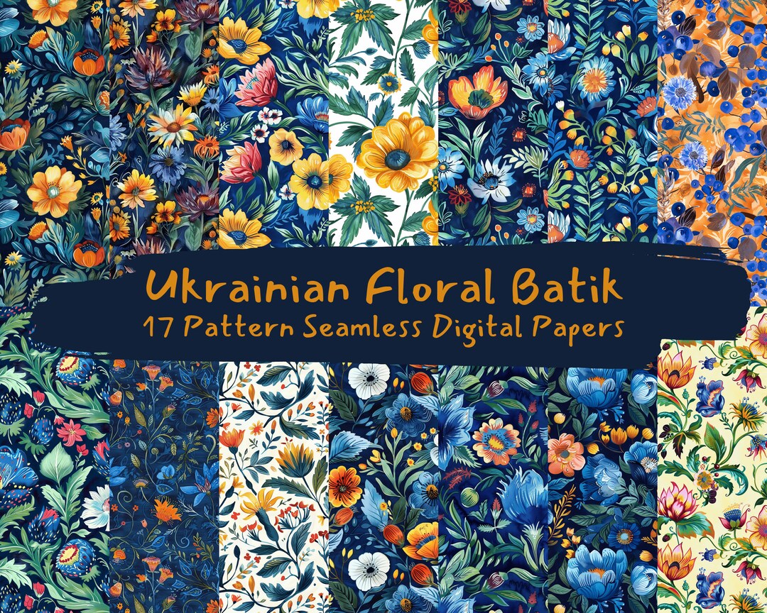 Ukrainian Floral Batik Pattern Seamless Digital Papers - Printable ...