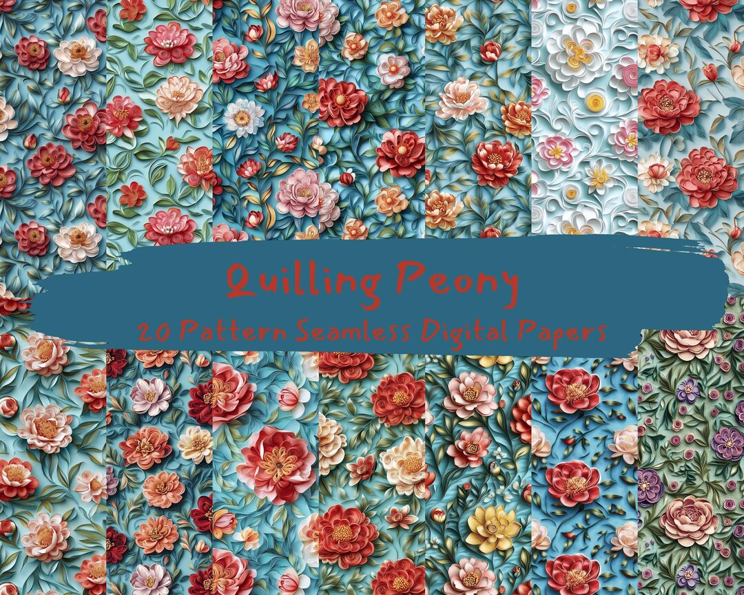 Quilling Peony Pattern Seamless Digital Papers - Printable Scrapbook ...