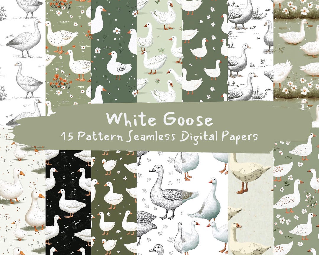 White Goose Pattern Seamless Digital Papers - Printable Scrapbook Paper ...