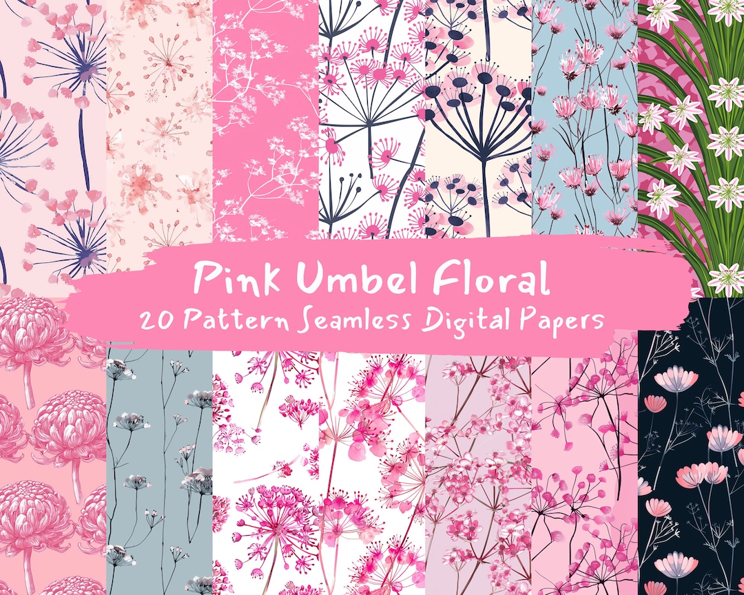 Pink Umbel Floral Pattern Seamless Digital Papers - Printable Scrapbook ...