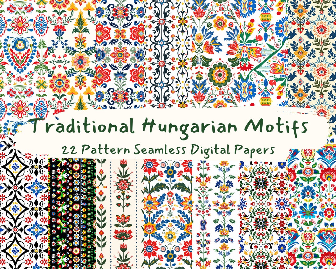 Traditional Hungarian Motifs Pattern Seamless Digital Papers ...