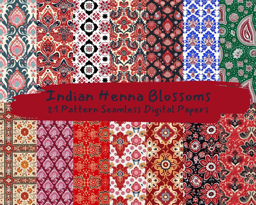 Indian Henna Blossoms Pattern Seamless Digital Papers - Printable ...