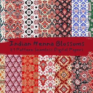 Indian Henna Blossoms Pattern Seamless Digital Papers - Printable ...