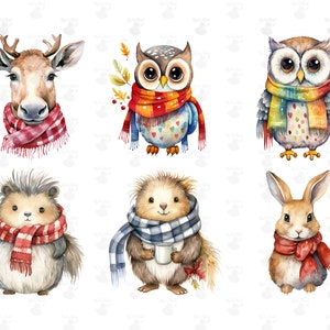 Cute Animals Scarf, Winter, Fall, Autumn, Digital Printable Clip Art ...