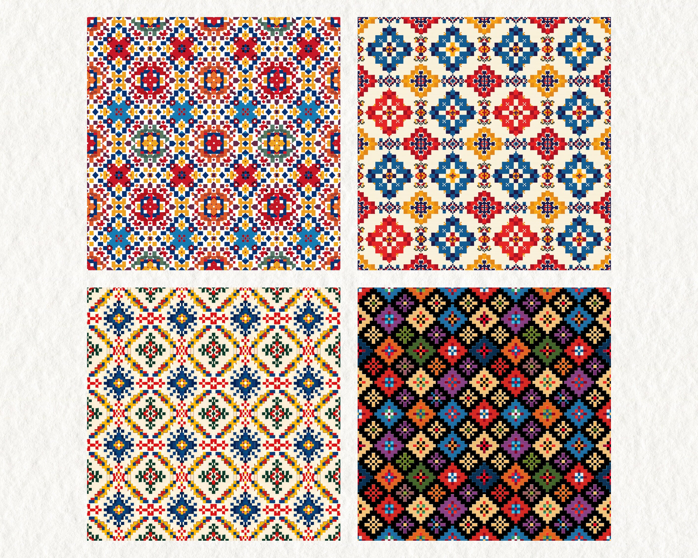 Pixelated Bulgarian Embroidery Pattern Seamless Digital Papers ...