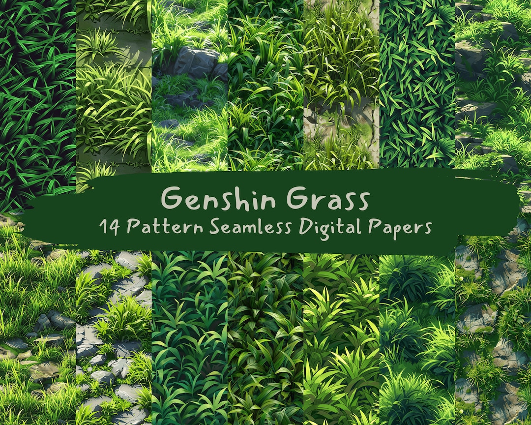 Genshin Grass Pattern Seamless Digital Papers - Printable Scrapbook ...