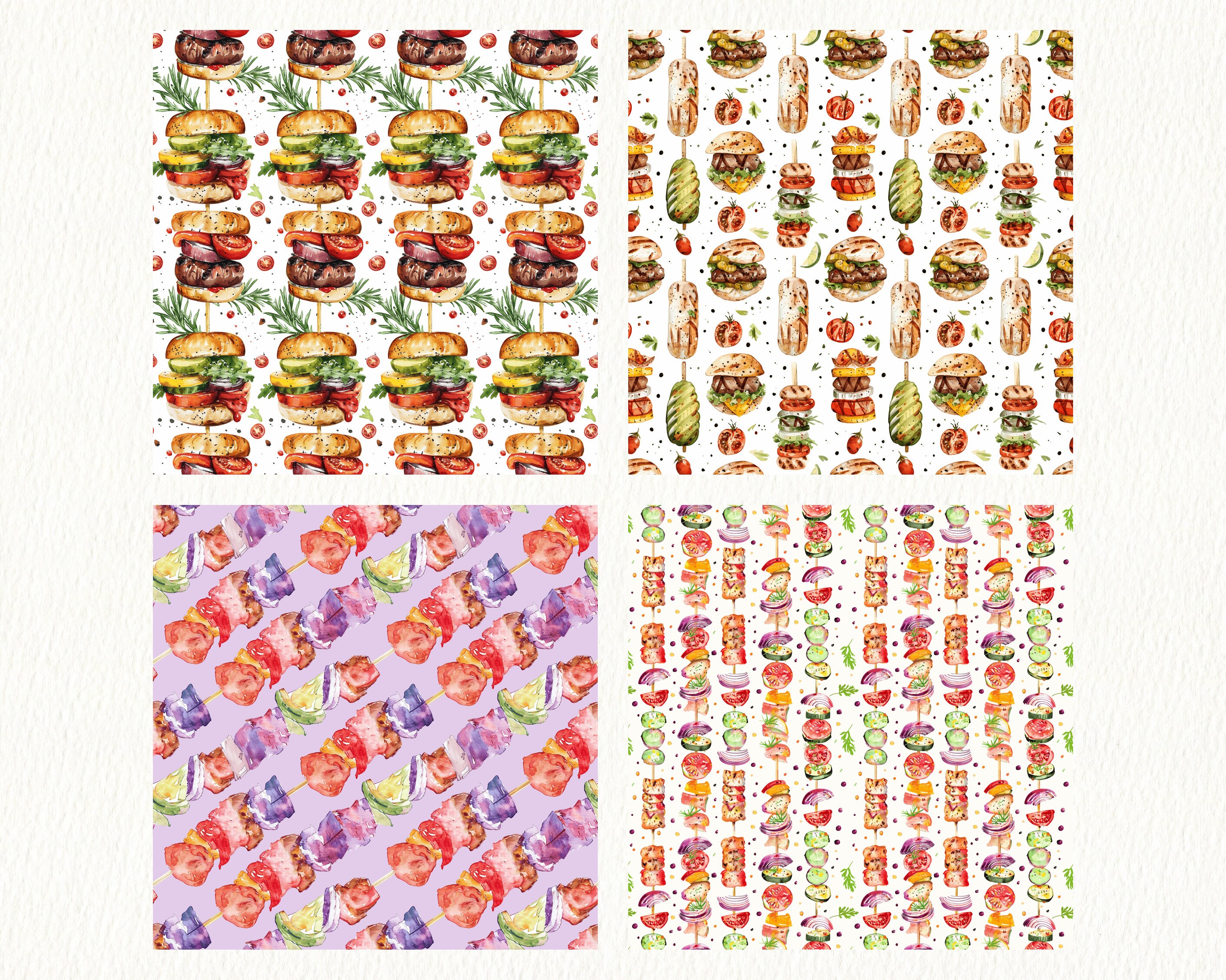 Watercolor Kebab Pattern Seamless Digital Papers - Printable Scrapbook ...