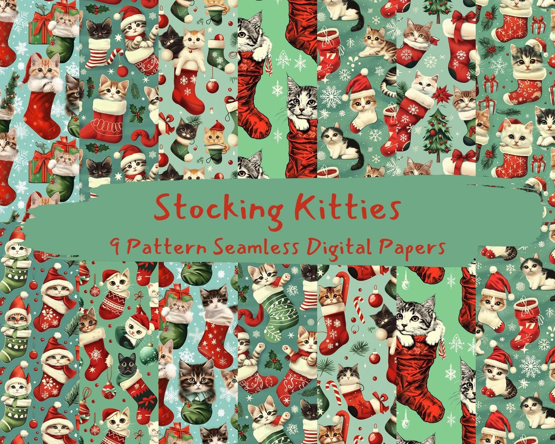 Stocking Kitties Pattern Seamless Digital Papers - Printable Scrapbook ...
