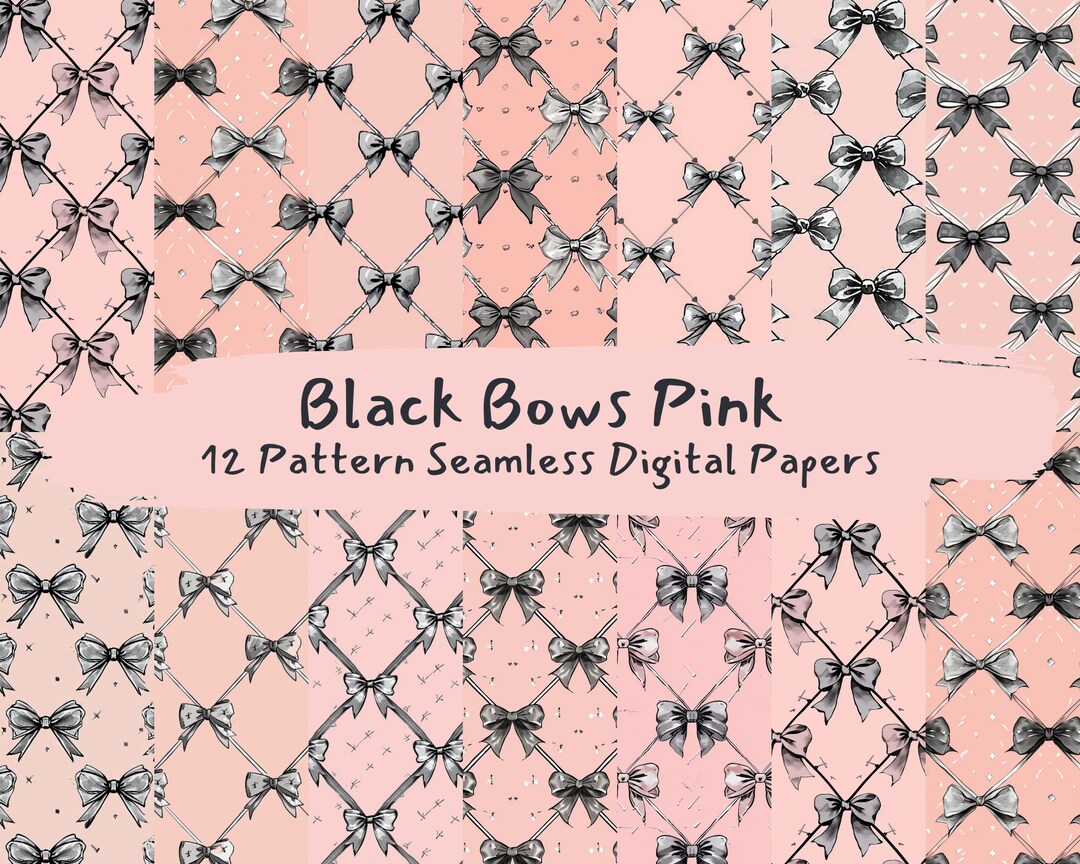 Black Bows Pink Pattern Seamless Digital Papers - Printable Scrapbook ...