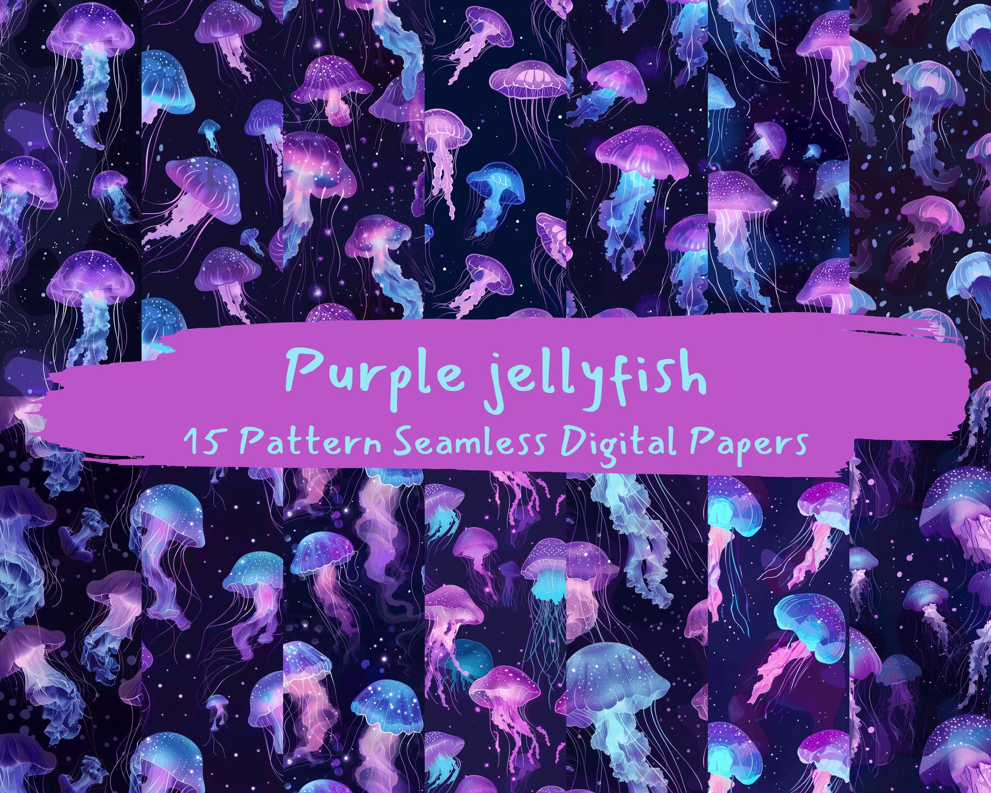 Purple Jellyfish Pattern Seamless Digital Papers - Printable Scrapbook ...
